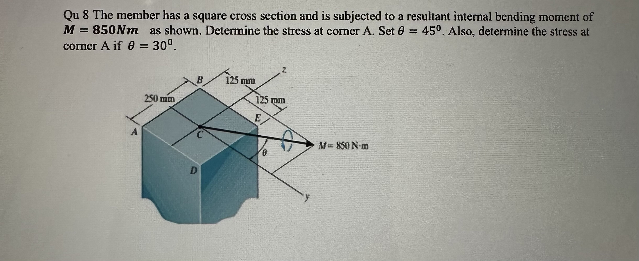 Solved Qu 8 ﻿The member has a square cross section and is | Chegg.com