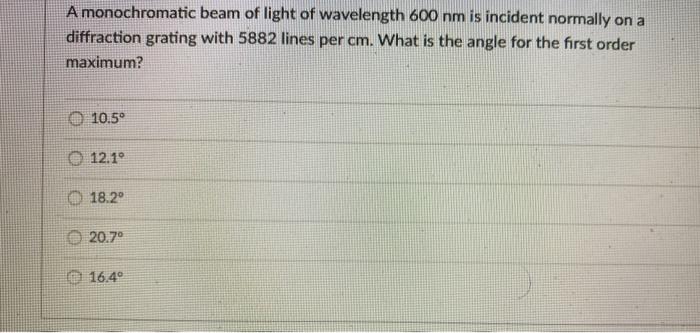 Solved A monochromatic beam of light of wavelength 600 nm is | Chegg.com