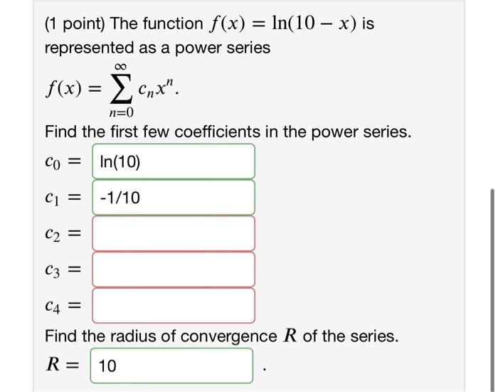 Solved (1 point) The function f(x) = ln(10 - x) is | Chegg.com