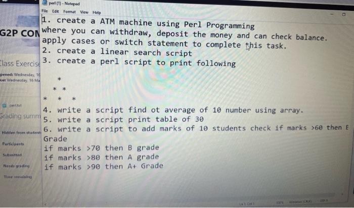 Solved 1. create a ATM machine using Perl ProgrammingG2P Con | Chegg.com