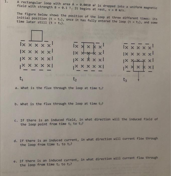 Solved A rectangular loop with area A=0.0010 m2 is dropped | Chegg.com