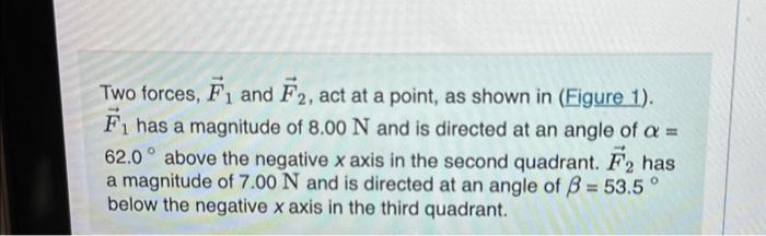 Solved Two forces, F₁ and F2, act at a point, as shown in | Chegg.com