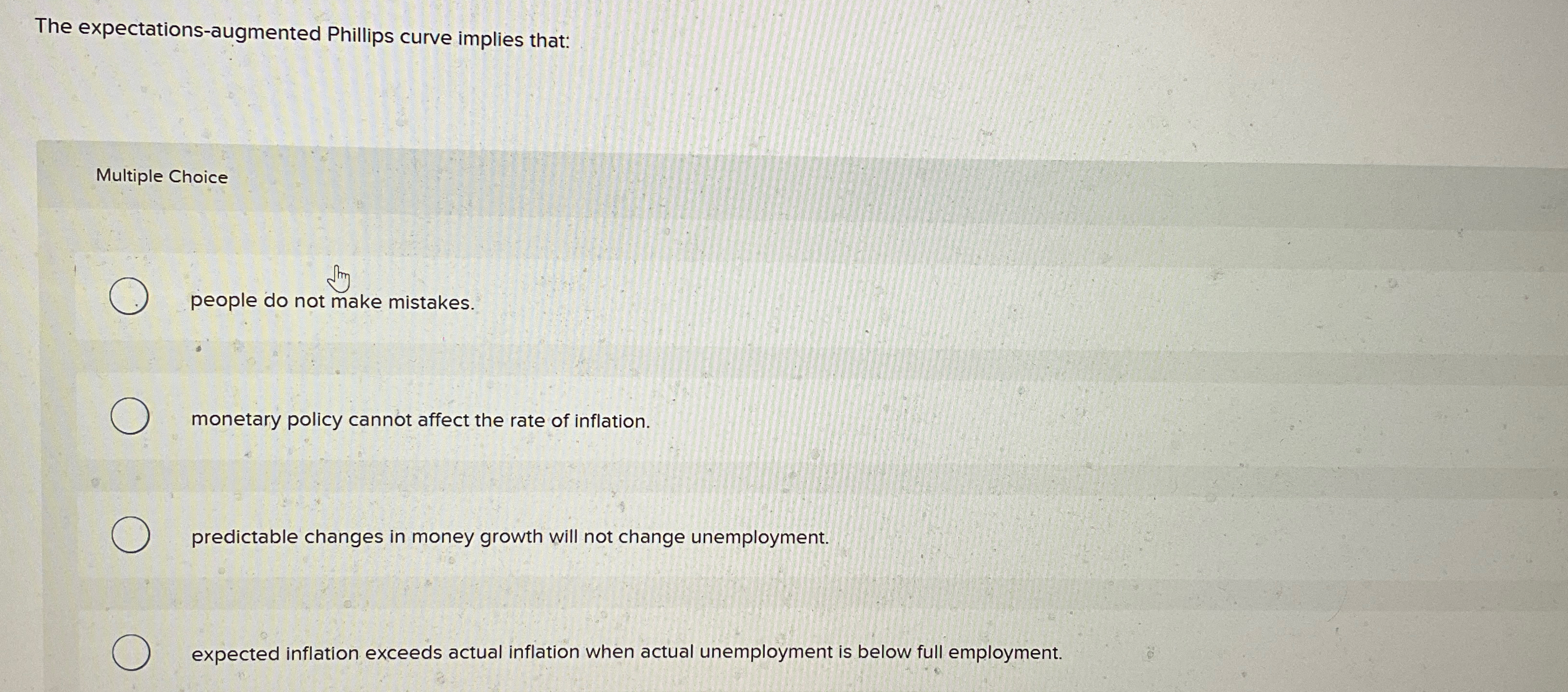Solved The expectations-augmented Phillips curve implies | Chegg.com
