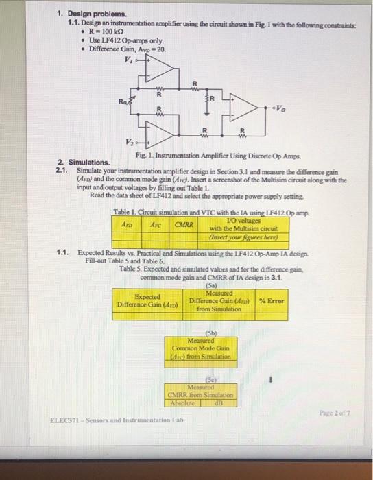 Solved 1. Design problems. 1.1. Design an instrumentation | Chegg.com
