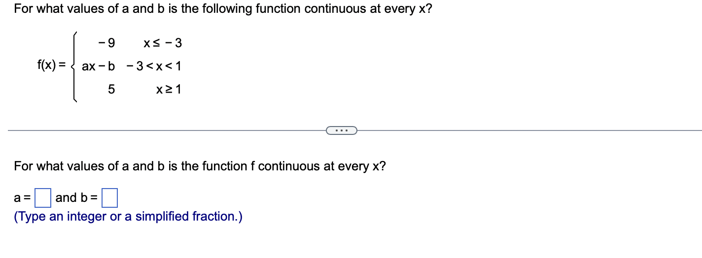 Solved For what values of a and b ﻿is the following function | Chegg.com
