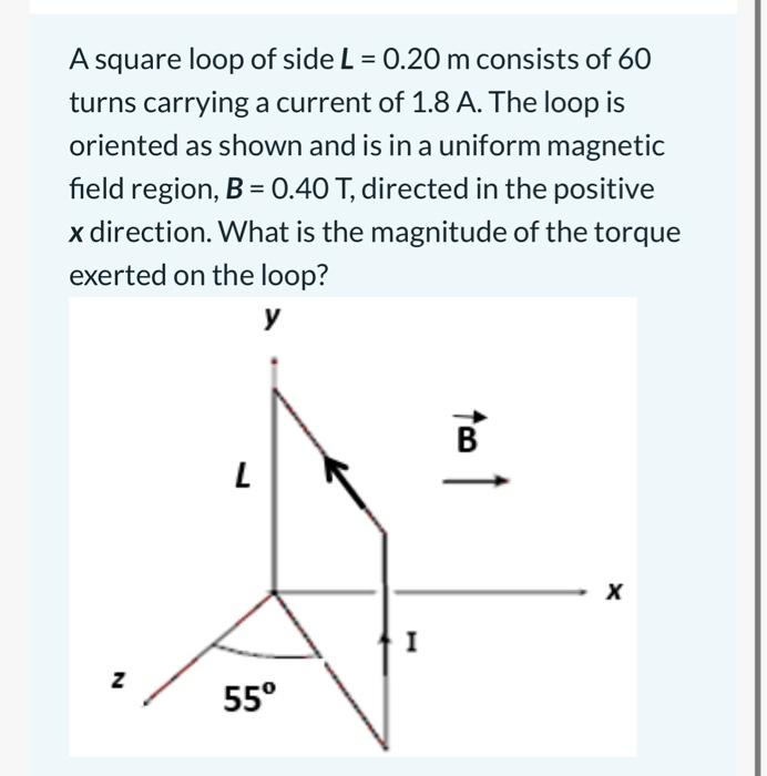 Solved A square loop of side L = 0.20 m consists of 60 turns | Chegg.com
