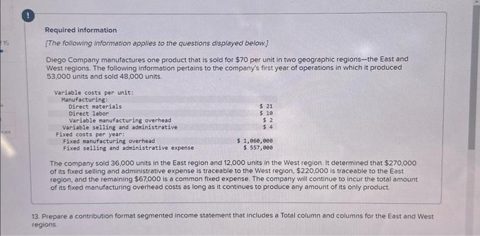 Solved 13. Prepare a contribution format segmented income | Chegg.com