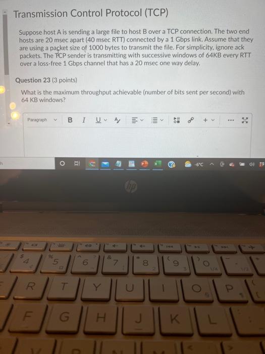 Solved Transmission Control Protocol (TCP) Suppose host A is | Chegg.com