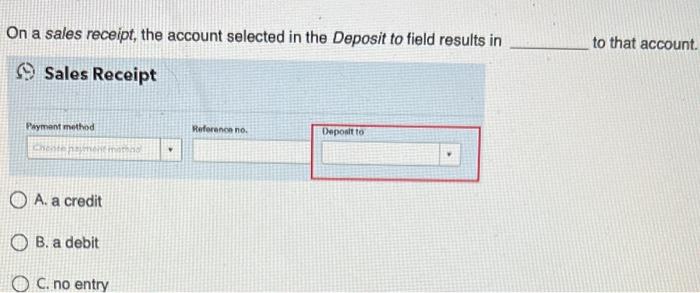 Solved On a sales receipt, the account selected in the | Chegg.com