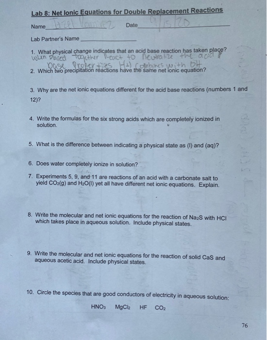 Solved Lab 8: Net lonic Equations for Double Replacement | Chegg.com