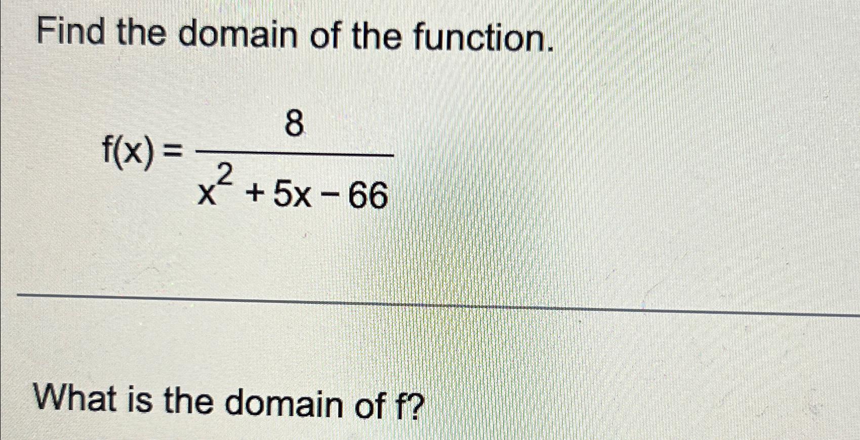 Solved Find the domain of the function.f(x)=8x2+5x-66What is | Chegg.com