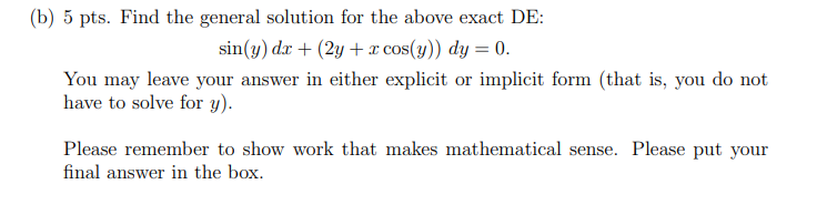 Solved (b) 5 ﻿pts. ﻿Find the general solution for the above | Chegg.com