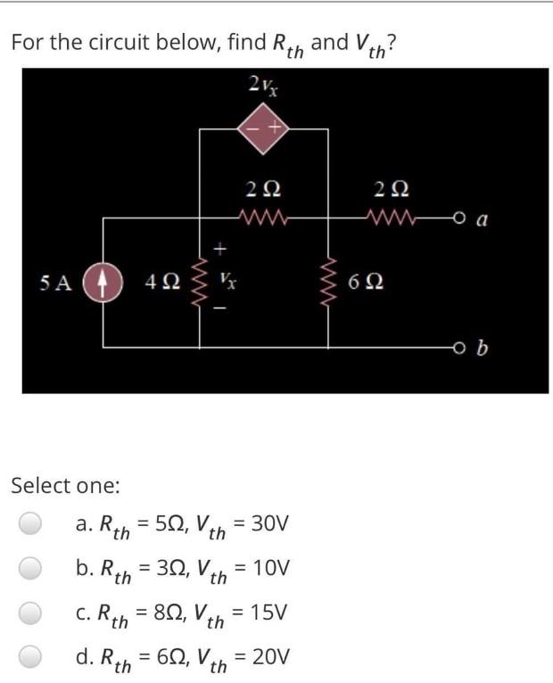 Solved For the circuit below, find Rth and Vth? 20% 2 Ω 222 | Chegg.com