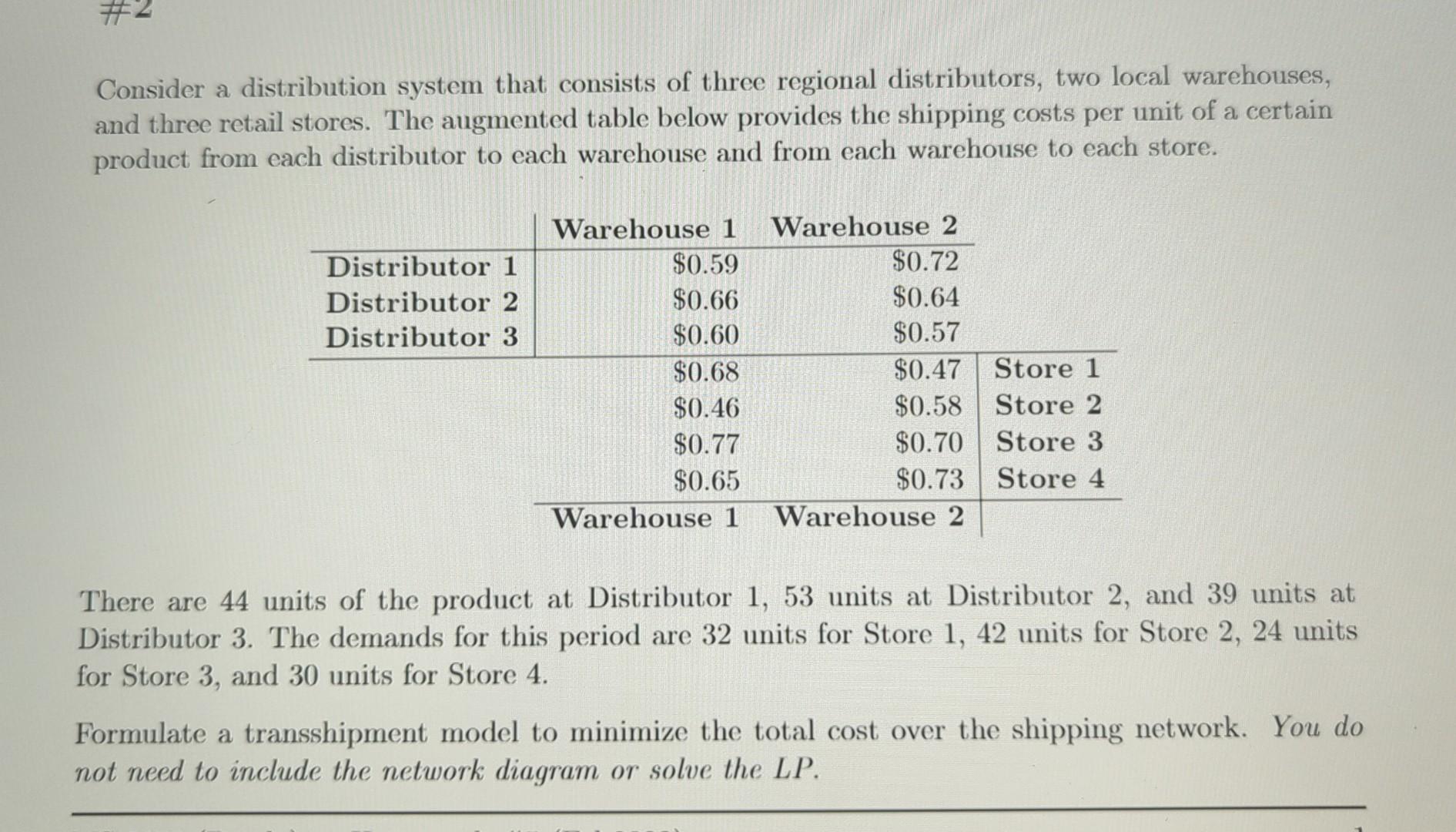 Solved Consider a distribution system that consists of three | Chegg.com