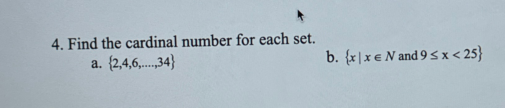 Solved Find the cardinal number for each | Chegg.com