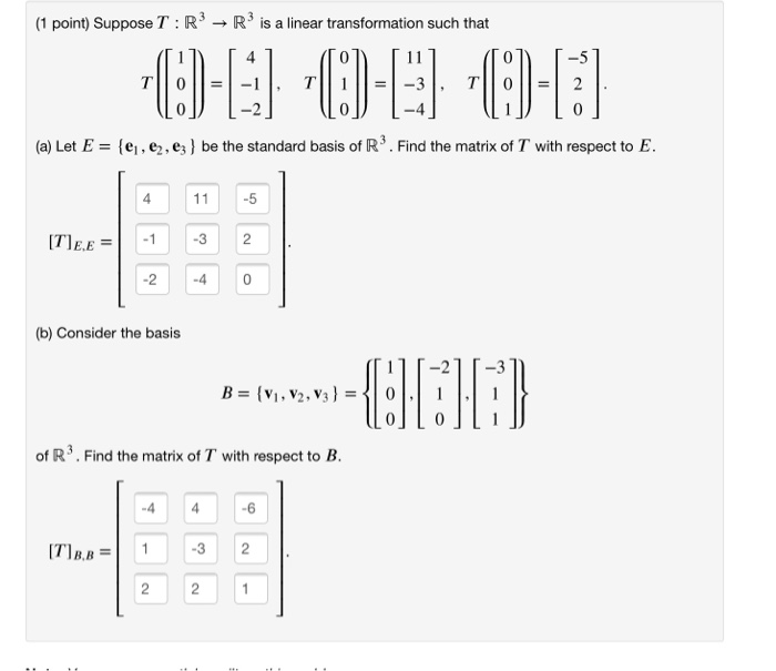 Solved (1 point) Suppose T : R3R3 is a linear transformation | Chegg.com