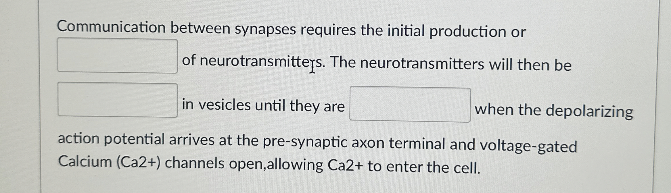 Solved Communication between synapses requires the initial | Chegg.com