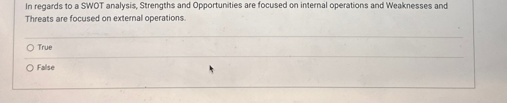 Solved In regards to a SWOT analysis, Strengths and | Chegg.com