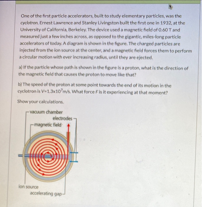 Solved One of the first particle accelerators, built to | Chegg.com