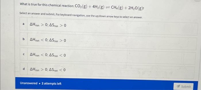 Solved What is true for this chemical reaction: CO2( g)+4H2( | Chegg.com