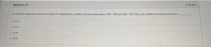 Solved Question 17 238 pts In a multiple regression analysis | Chegg.com