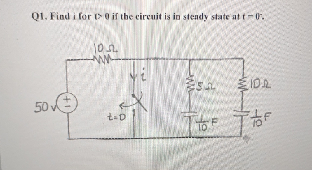 Solved Q1. ﻿Find i for t>0 ﻿if the circuit is in steady | Chegg.com