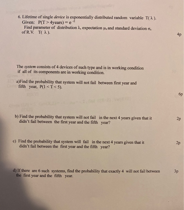 Solved 6. Lifetime of single device is exponentially | Chegg.com
