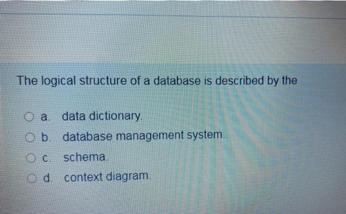 Solved The logical structure of a database is described by | Chegg.com