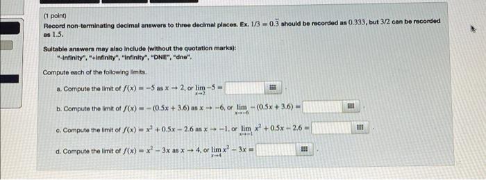 Solved (1 point) Record non-terminating decimal answers to | Chegg.com