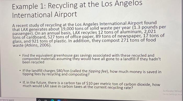 Solved Example 1: Recycling at the Los Angelos International | Chegg.com