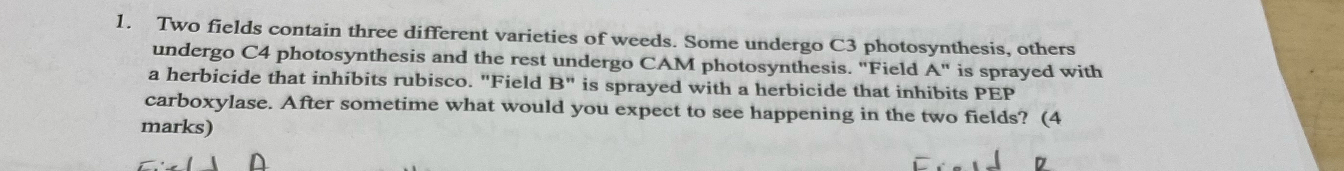 Solved Two fields contain three different varieties of | Chegg.com