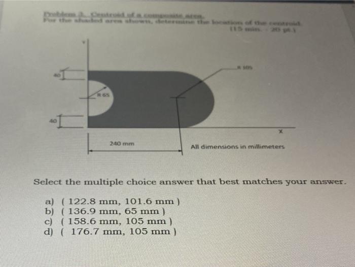 Solved 240 mm All dimensions in millimeters Select the | Chegg.com