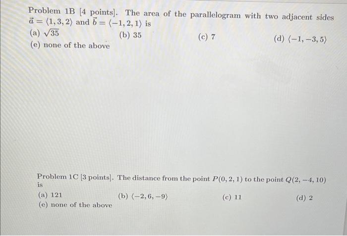 Solved Problem 1B [4 points]. The area of the parallelogram | Chegg.com