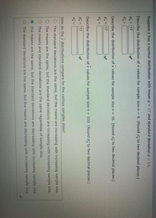 Solved Suppose x has a normal distribution with mean = 17 | Chegg.com