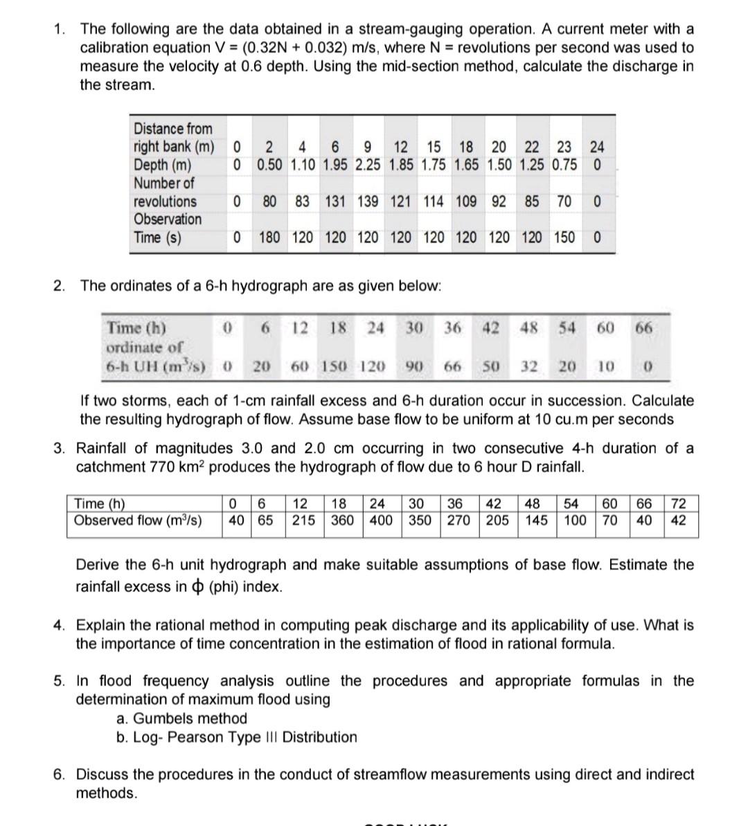Solved 1. The following are the data obtained in a | Chegg.com