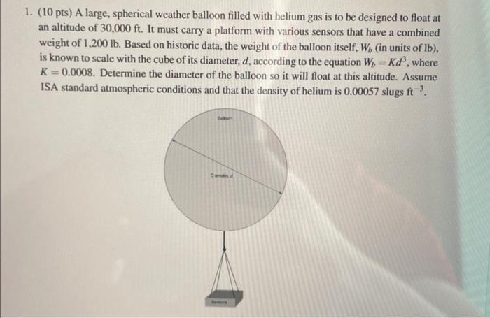 Solved 1. (10 pts) A large, spherical weather balloon filled | Chegg.com
