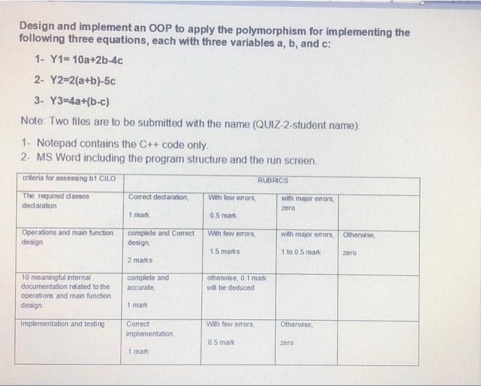Solved Design and implement an OOP to apply the polymorphism | Chegg.com
