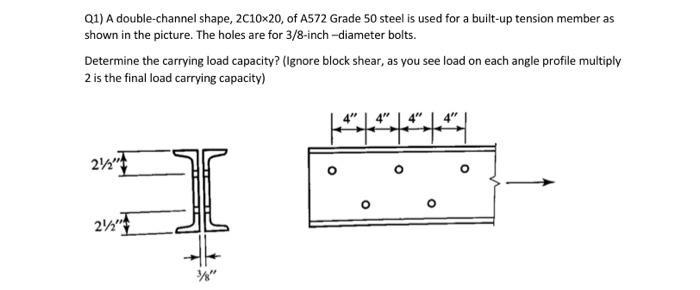 Solved Q1) A double-channel shape, 2C10×20, of A572 Grade 50 | Chegg.com