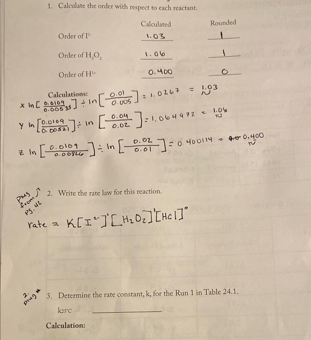 1. Calculate the order with respect to each reactant. | Chegg.com