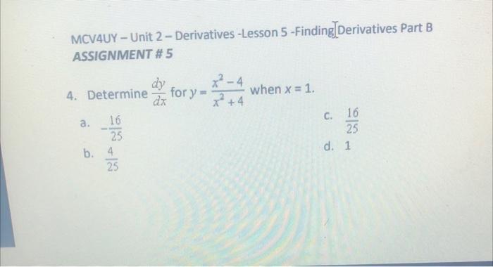 Solved MCV4UY - Unit 2 - Derivatives -Lesson 5 -Finding | Chegg.com