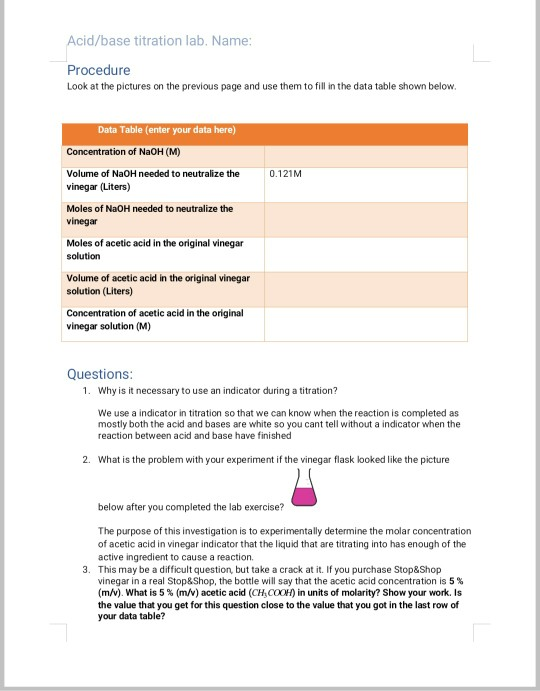 Solved Acid/base titration lab. Name: Background 1. If we | Chegg.com