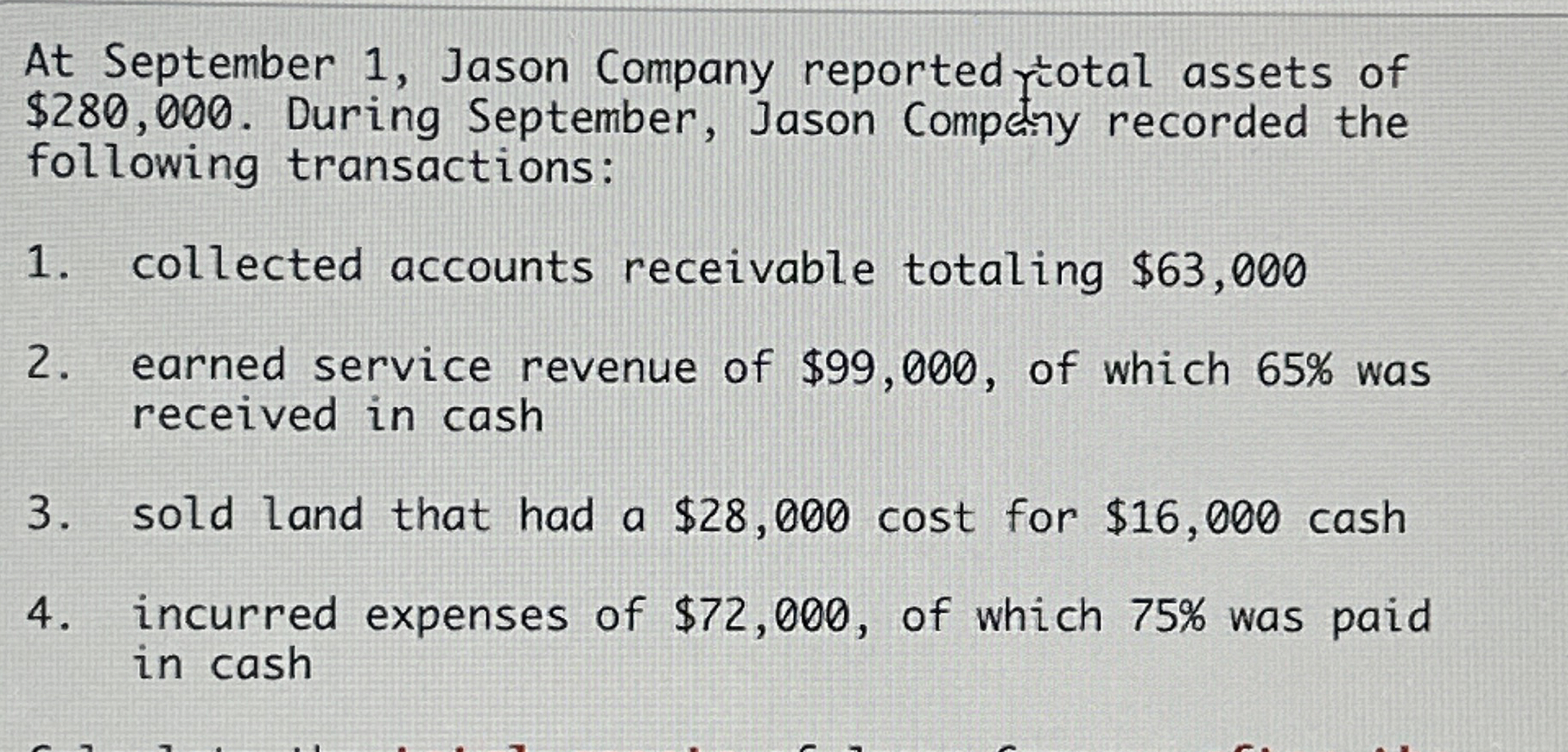 Solved At September 1, ﻿Jason Company reported rotal assets | Chegg.com