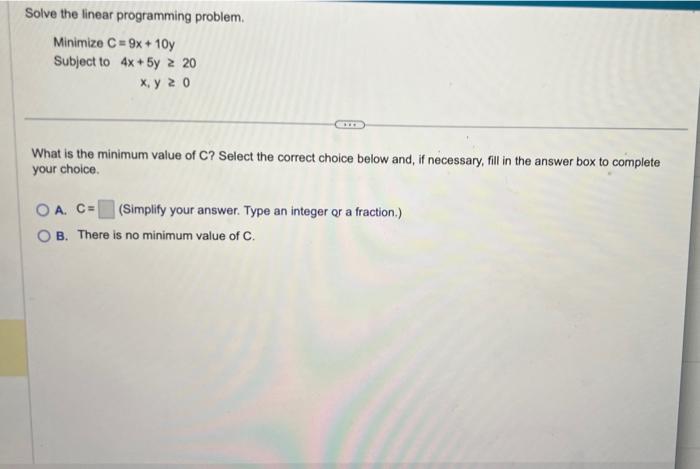 Solved Solve the linear programming problem. Minimize | Chegg.com