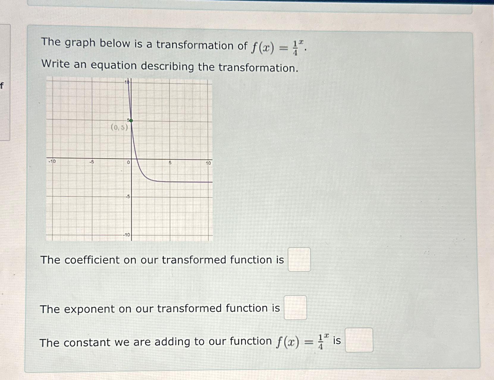 Solved The graph below is a transformation of f(x)=1(4)x. | Chegg.com