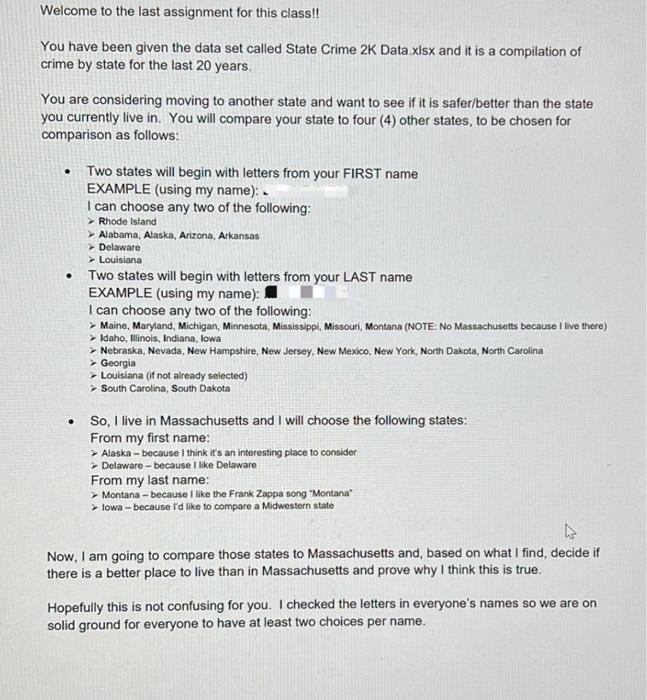 Solved - Two states will begin with letters from your LAST | Chegg.com