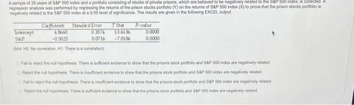 Solved A sample of 26 years of Ssp 500 index and a portfolio | Chegg.com