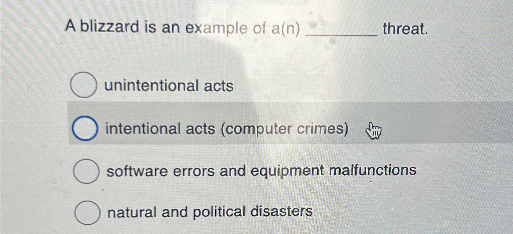 Solved A blizzard is an example of a(n) | Chegg.com