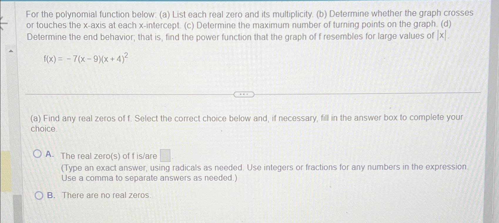 Solved For the polynomial function below: (a) ﻿List each | Chegg.com