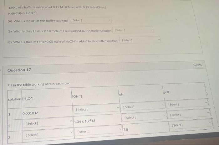 Solved 1.00L of a buffer is made up ot 0.15M. HCN(an) with | Chegg.com