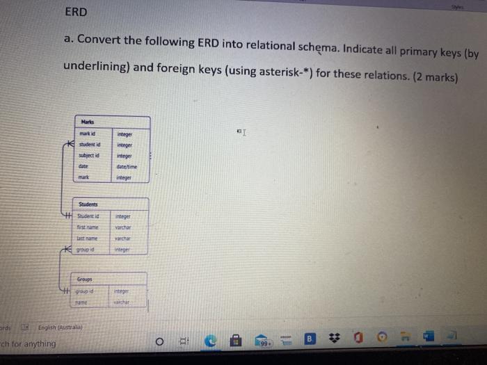 Solved ERD a. Convert the following ERD into relational | Chegg.com